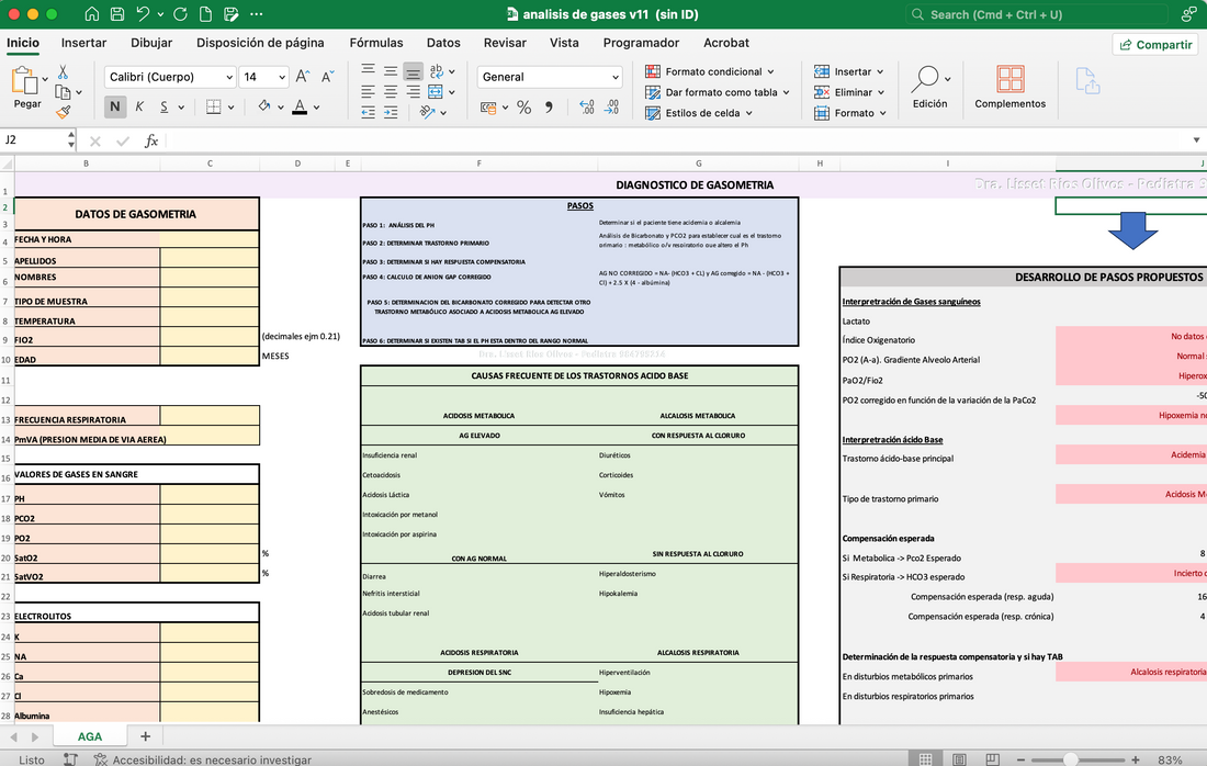 Plantilla de Excel para Evaluación de Gases Arteriales – Versión Profe ...